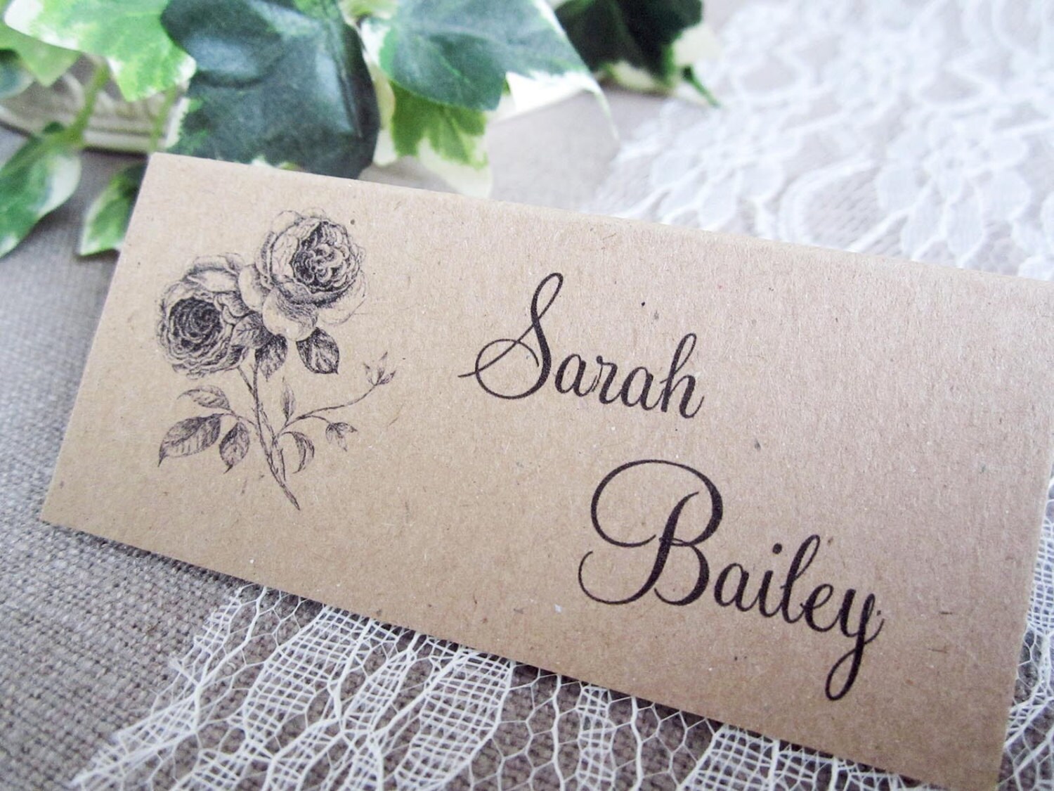 Wedding Place Name Cards / Vintage rustic rose / Guest | Etsy