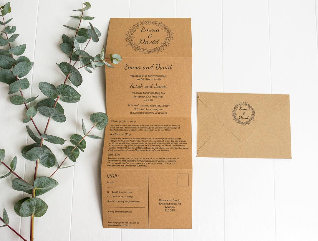 Tri-fold Wedding Invitations With Twine /rustic All in One - Etsy
