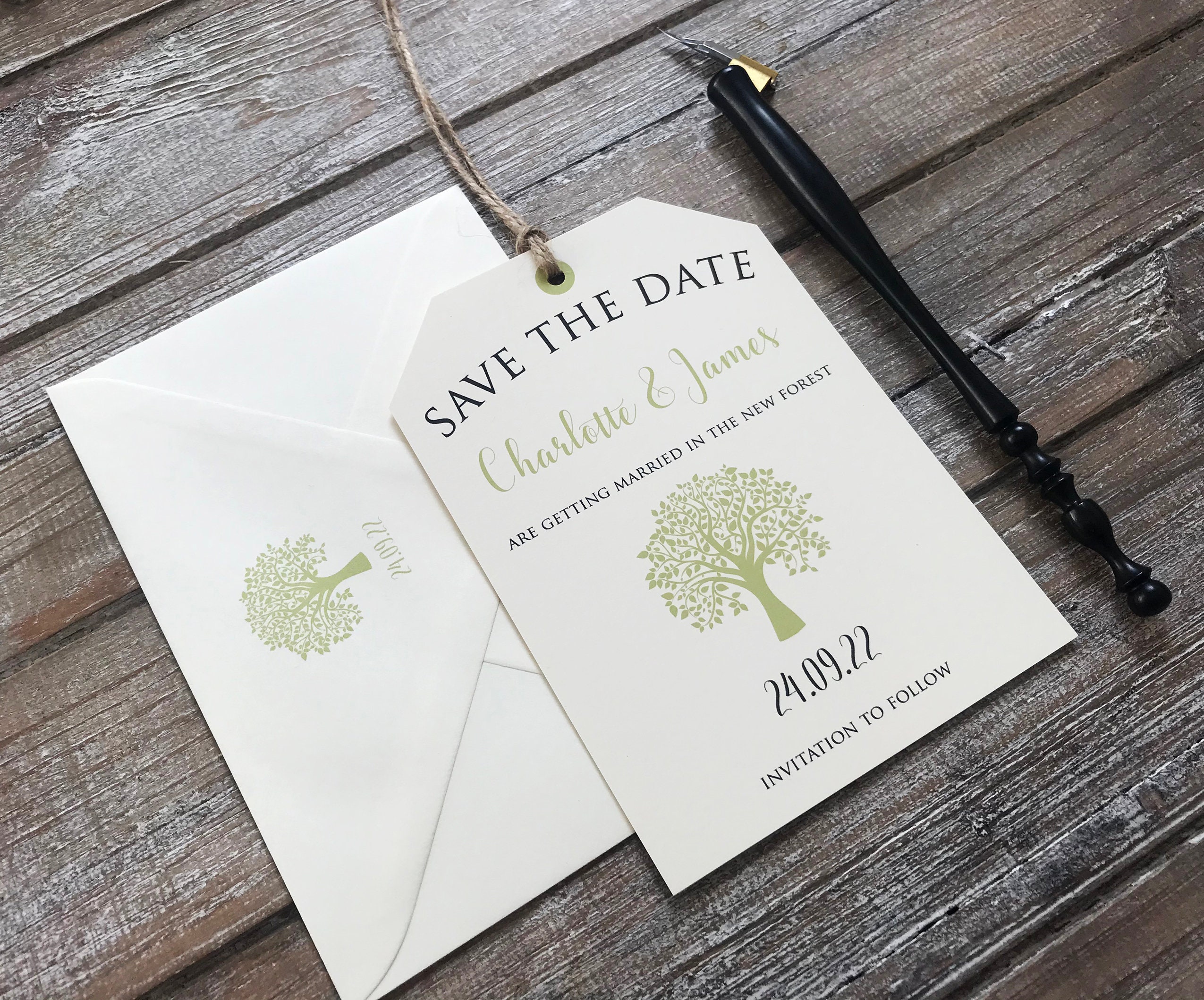 Woodland Tree Save the Date Card / Rustic Save Our Date Tag/ Forest ...