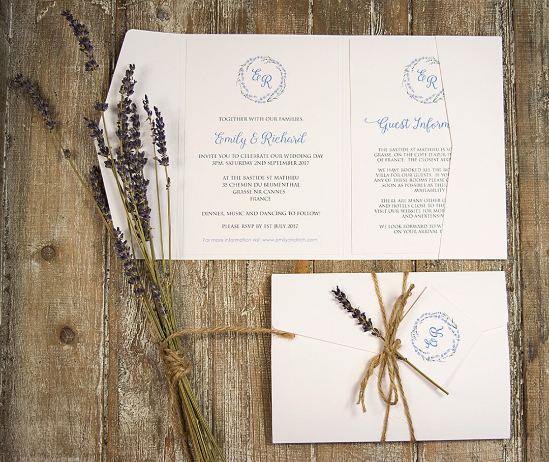 Rustic Lavender Pocketfold Wedding Invitation With Twine and Tag ...
