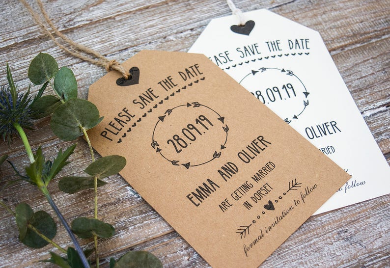 Rustic Boho Save the Date Card Tag/ Shabby Chic Save the Date Invite ...