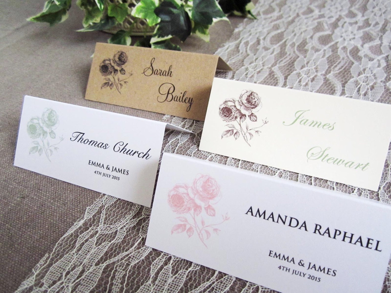 Wedding Place Name Cards / Vintage rustic rose / Guest | Etsy