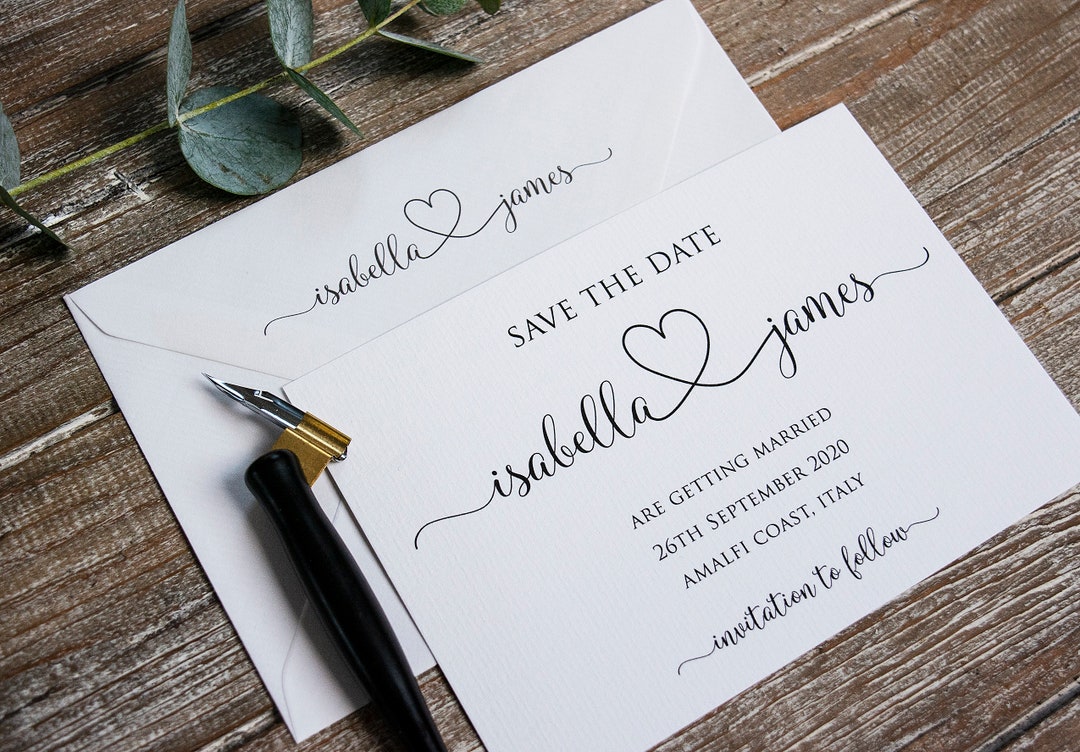 Simple, Modern Heart Save the Date Cards With Names Joined by Hand ...