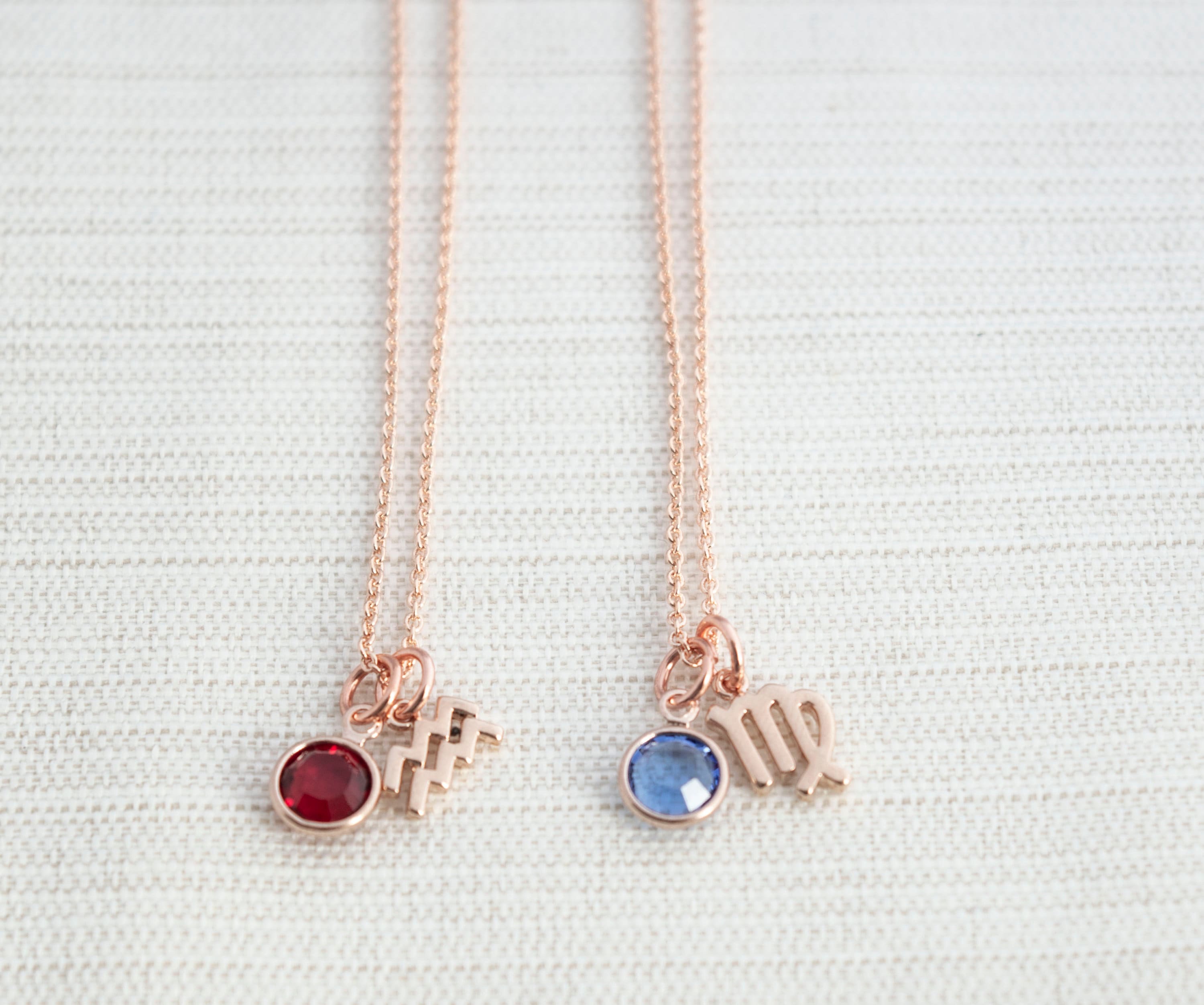 Zodiac & Birthstone Necklace Rose Gold Zodiac Necklace | Etsy