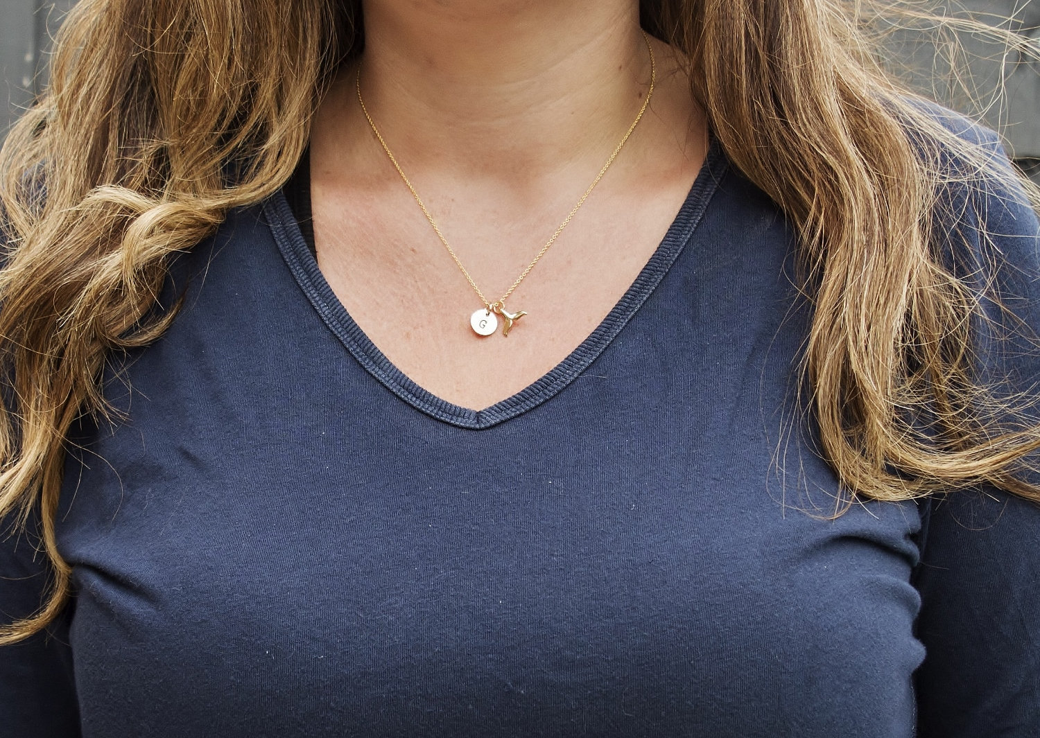 Personalized Whale Tale Necklace in Gold, Initial Necklace, Whale ...