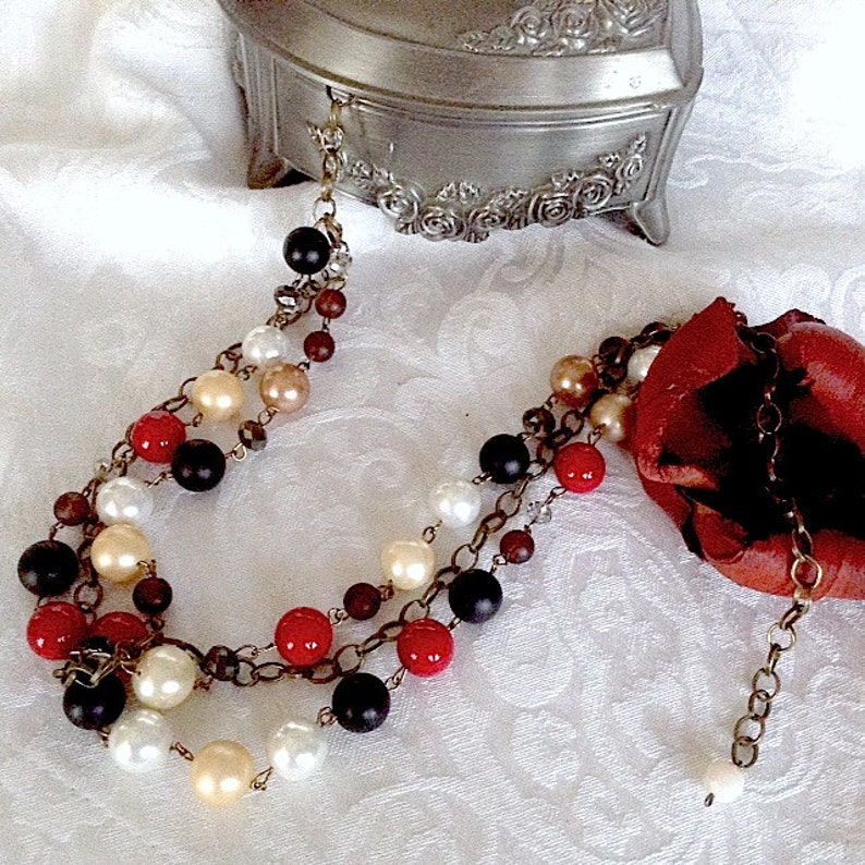 Red South Sea Shell Pearl With Beach Glass and Crystals Necklace, Multi ...
