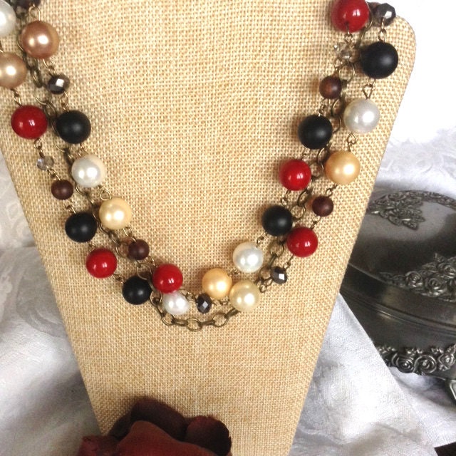 Red South Sea Shell Pearl With Beach Glass and Crystals Necklace, Multi ...