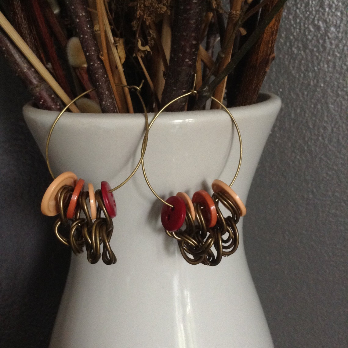 Button Hoop Earrings - Etsy