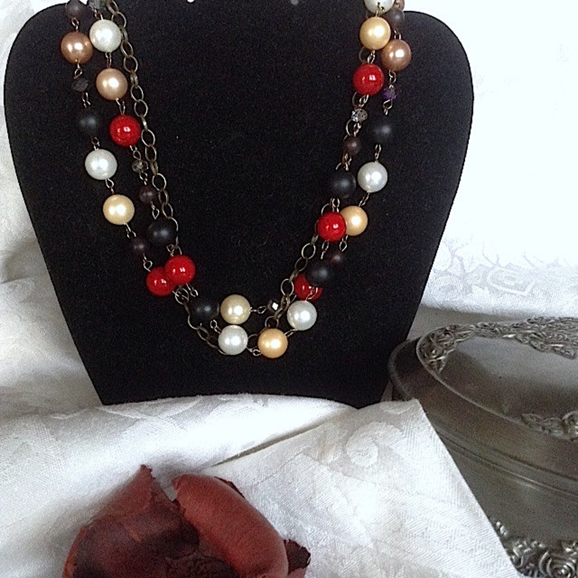 Red South Sea Shell Pearl With Beach Glass and Crystals Necklace, Multi ...