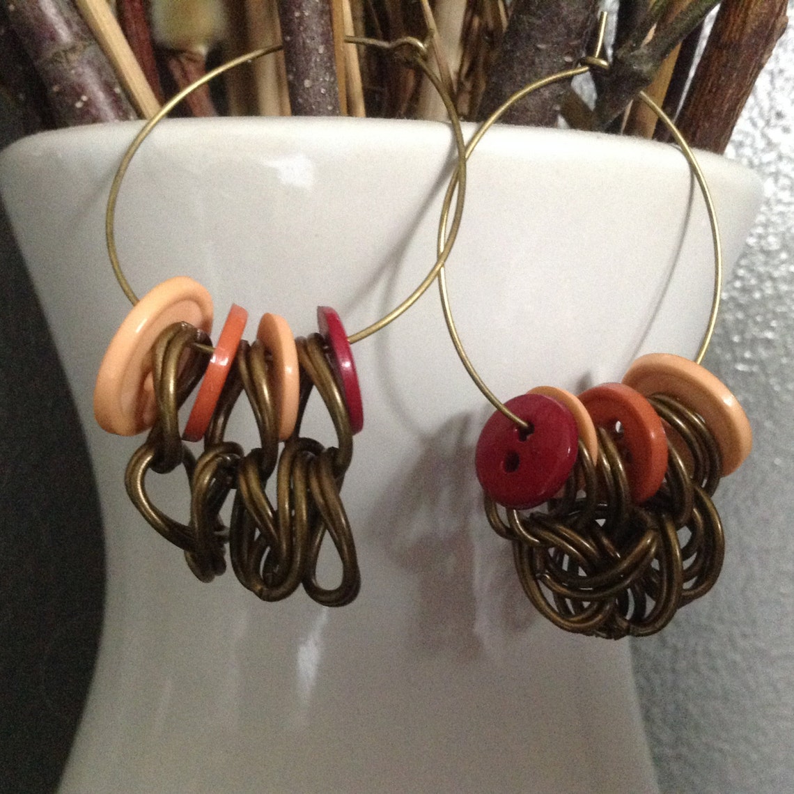 Button Hoop Earrings - Etsy