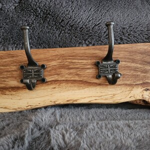 Hook Rack Solid Live Edge Oak With Cast Iron Coat Hooks Handmade Rustic ...