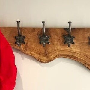 Hook Rack Solid Live Edge Oak With Cast Iron Coat Hooks Handmade Rustic ...