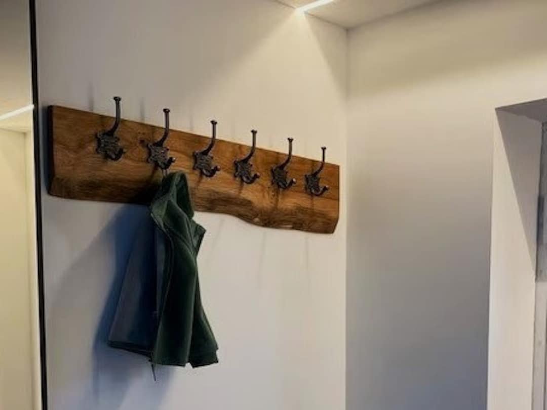 Hook Rack- Solid Live Edge Oak With Cast Iron Coat Hooks Handmade ...