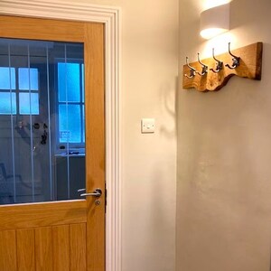 Hook Rack Solid Live Edge Oak With Cast Iron Coat Hooks Handmade Rustic ...