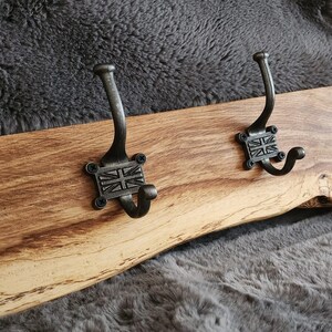 Hook Rack Solid Live Edge Oak With Cast Iron Coat Hooks Handmade Rustic ...