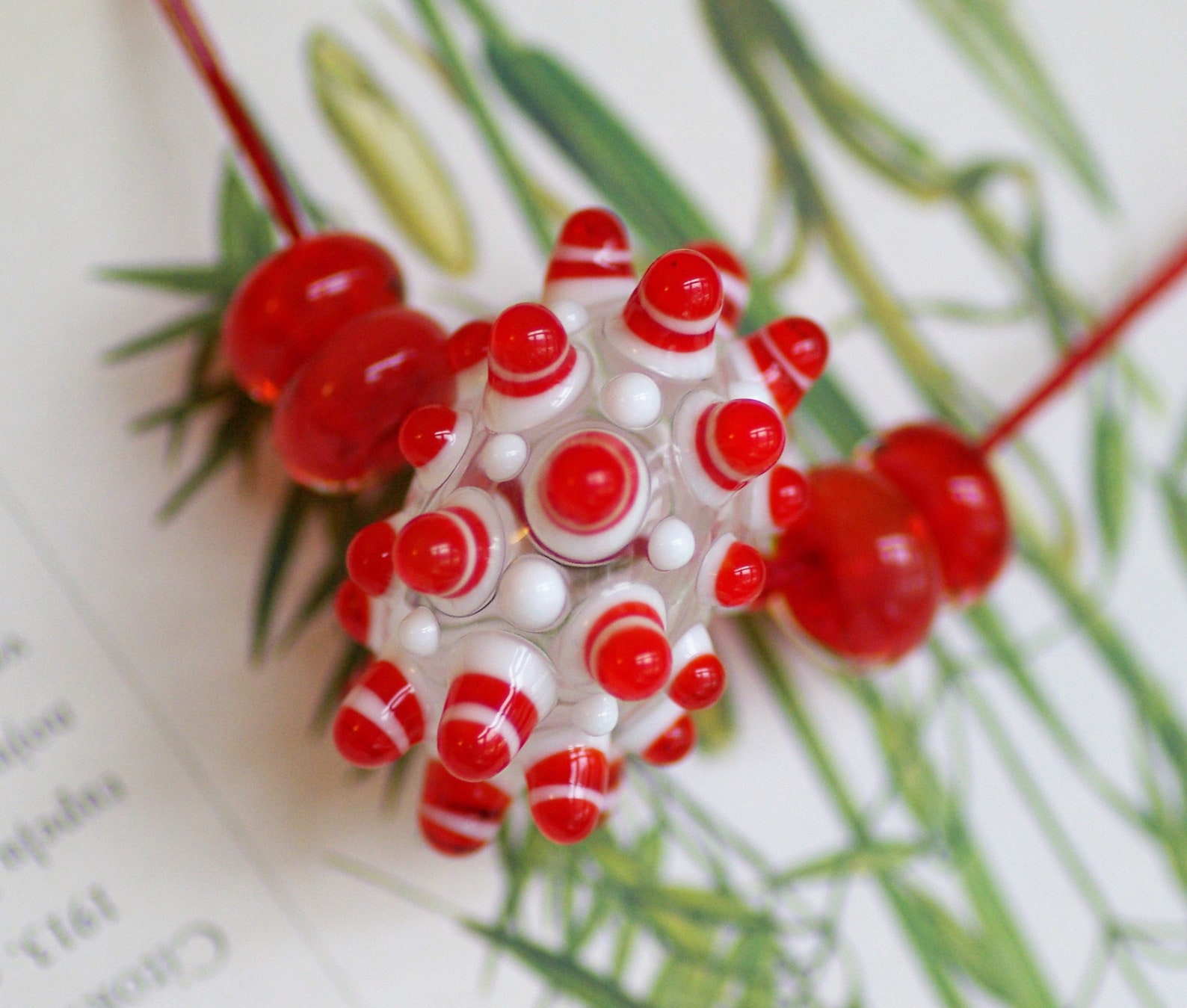 Lampwork Focal Bead Red White Hollow Lampwork Large Glass - Etsy