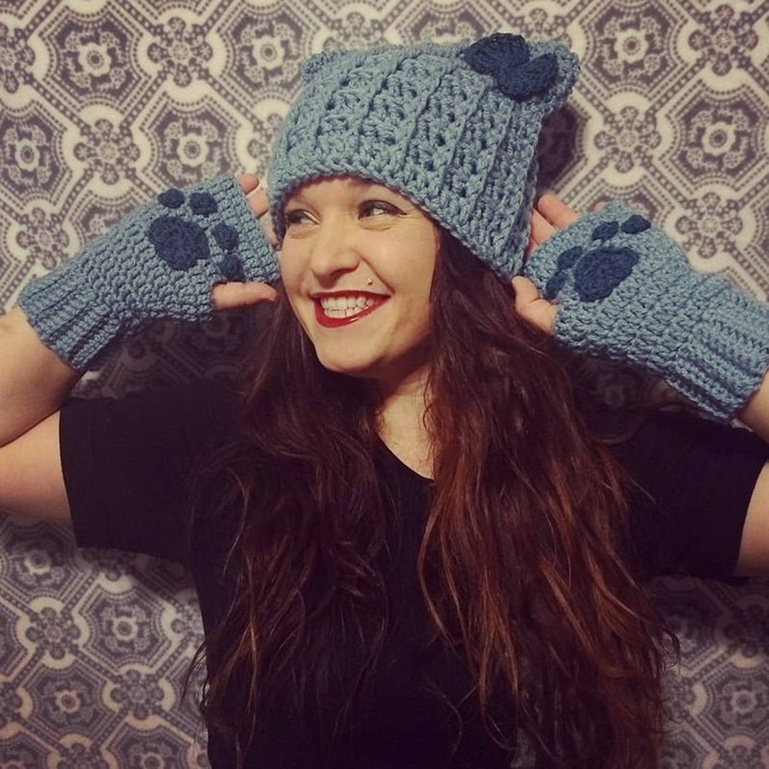 Crochet Cat Paw Fingerless Gloves - Etsy