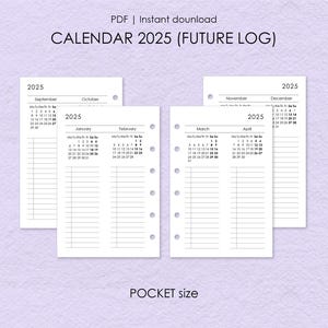 2025 Calendar Future Log Printable, Pocket Size A7, Printable Pages for ...
