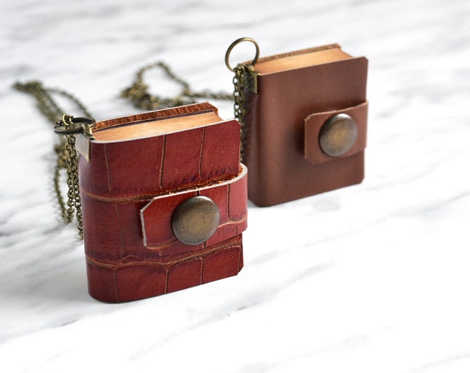 Small Leather Notebook Mini Journal Miniature Book Necklace Book ...