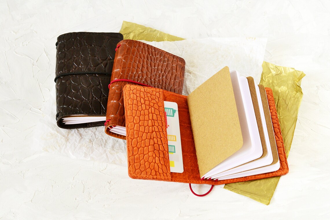 Small leather notebook A7 Genuine leather refillable journal | Etsy