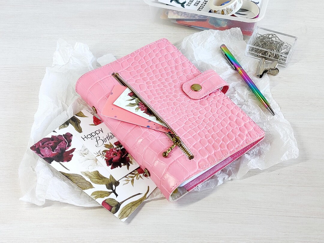 Pink Croc Leather Planner Personal Size, A6 Agenda Weekly Monthly ...