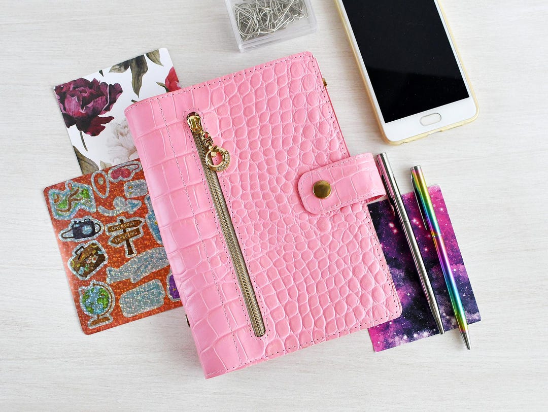 Pink Croc Leather Planner Personal Size, Soft Cover A6 Agenda Weekly ...