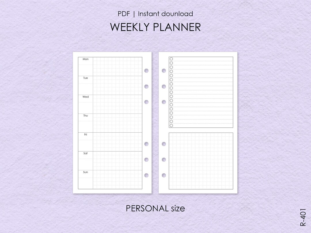 Weekly Pages Printable Planner Personal Size A6, Monday Sunday Start ...