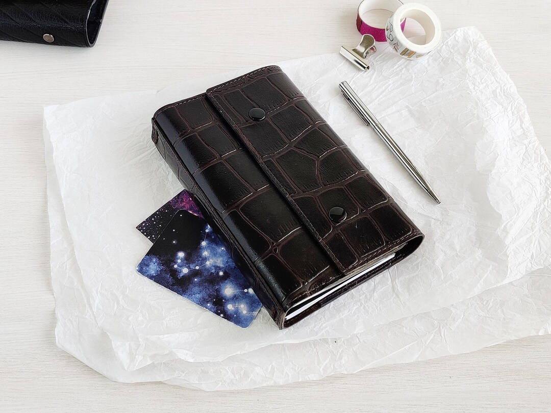 Croc Leather Traveler's Notebook Dotted Pages, TN Trifold Cover ...