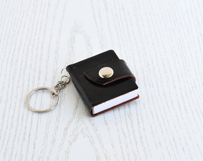 Mini Notebook Black Tiny Book Leather Keychain Small Notebook Pendant ...