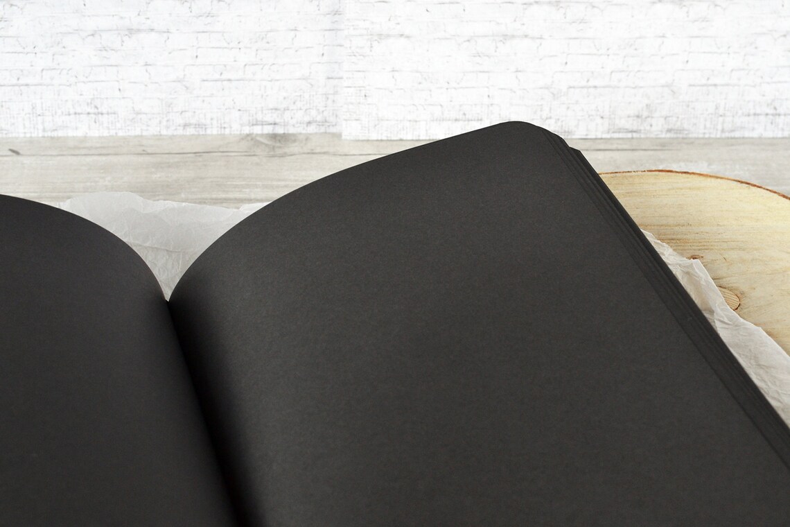 Black pages notebook A5 journal black paper Faux leather | Etsy