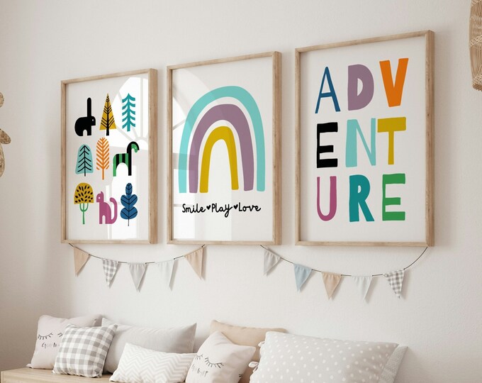 Playroom Wall Art Set of 3, Nursery Posters, Toddler Wall Art ...