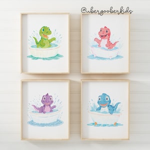 Dinosaur Bathroom Art for Kids, Bath Decor, Cute and Colorful ...