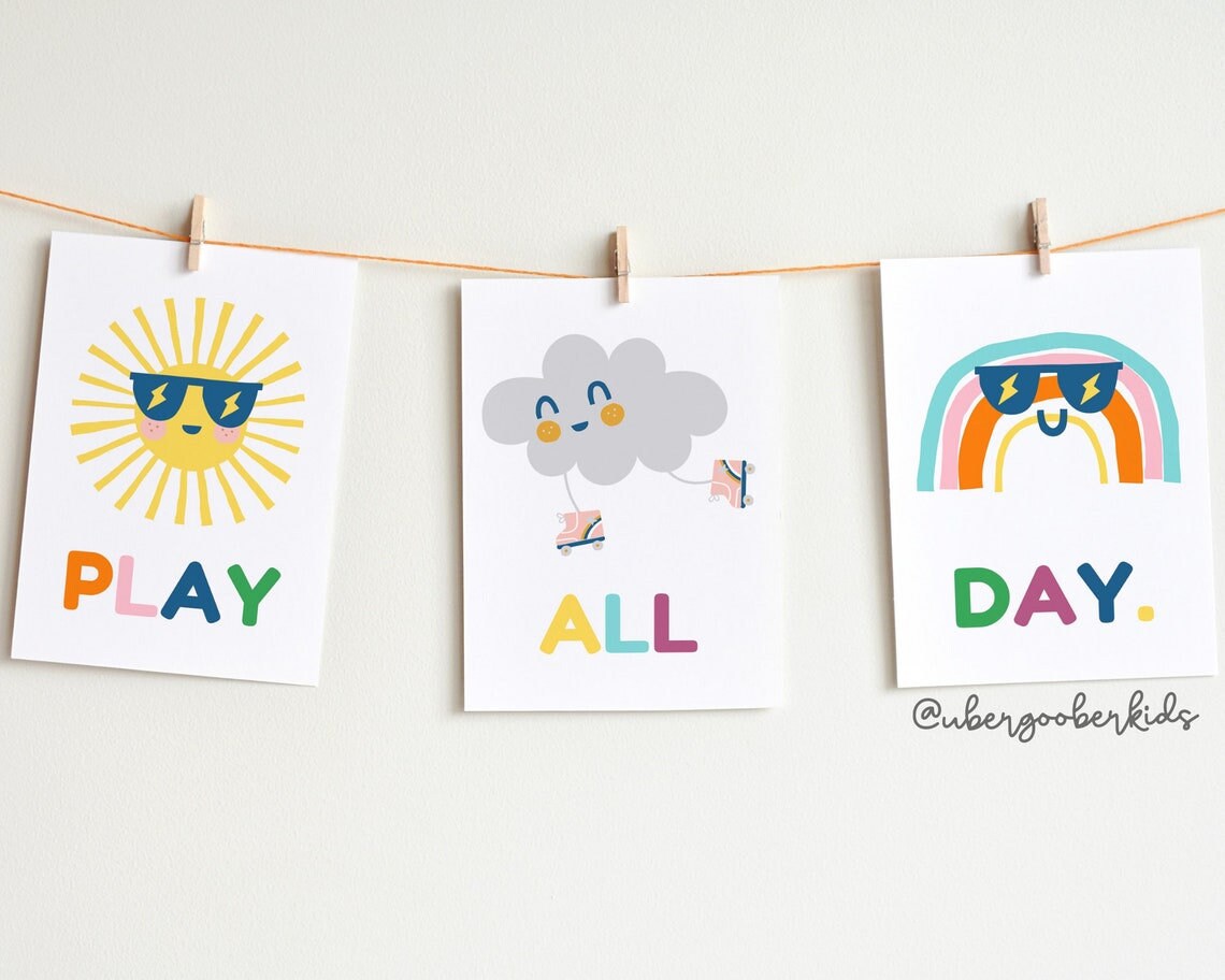 Let's Play All Day Wall Art Set of Three Playroom | Etsy