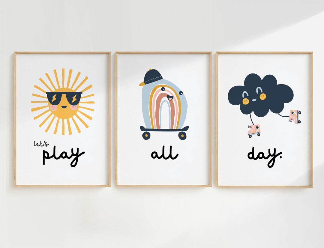 Playroom Wall Art Set of 3, Nursery Posters, Toddler Wall Art ...