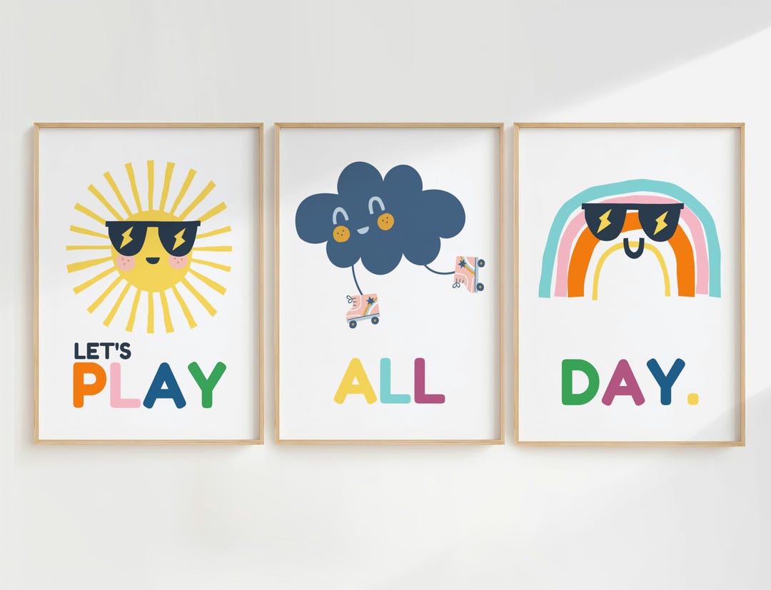 Let's Play All Day Wall Art, Set of Three, Playroom Posters, Daycare ...