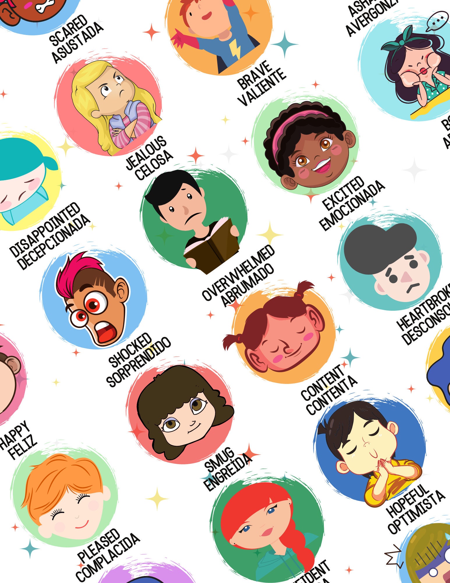 Emotions and Feelings Chart English and Spanish Diversity | Etsy