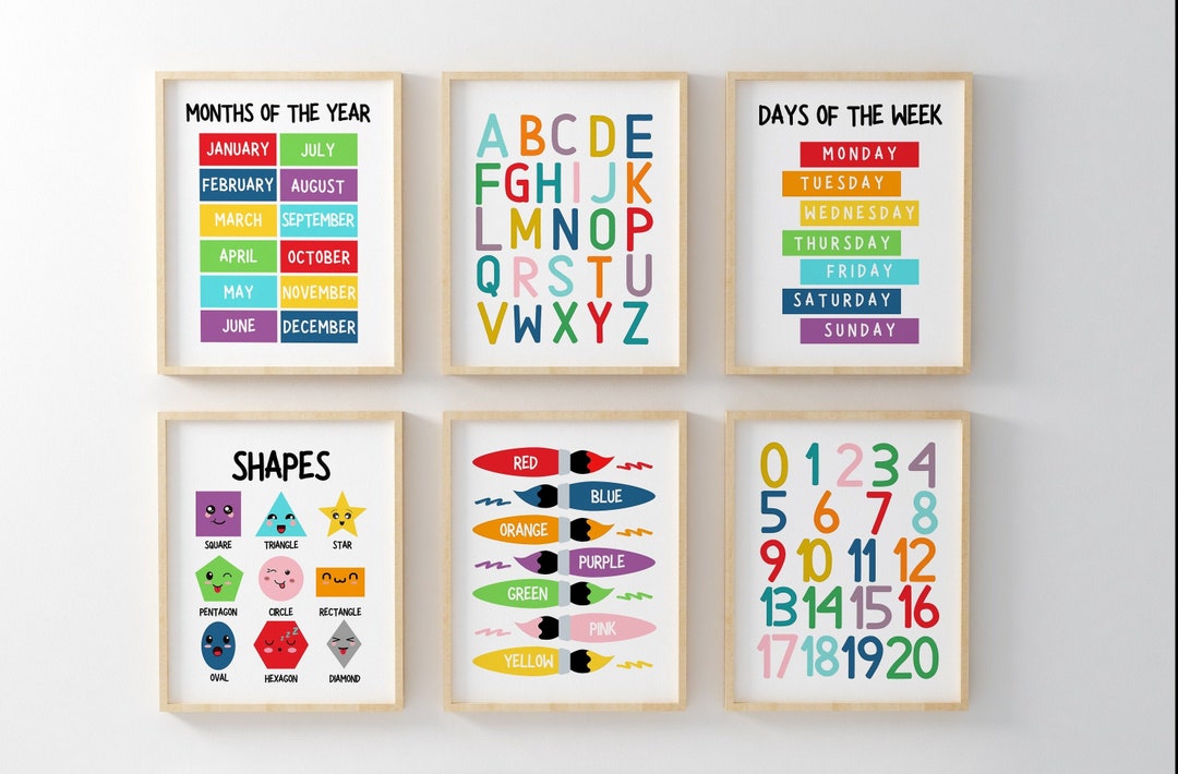 Playroom Wall Art Set, Set of 6, Educational Prints, Classroom Posters ...