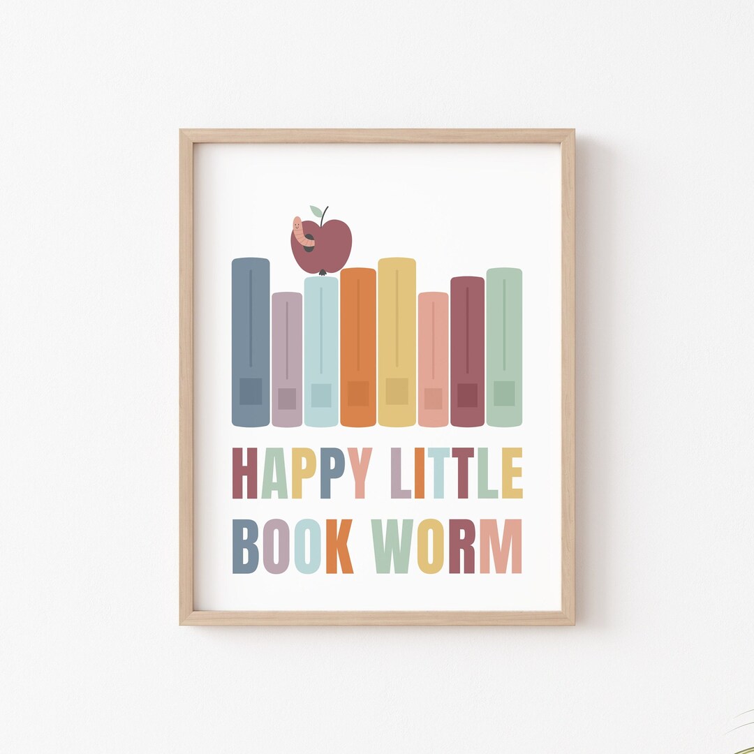 Happy Little Book Worm, Boho Classroom Decor, Book Nook, Educational ...