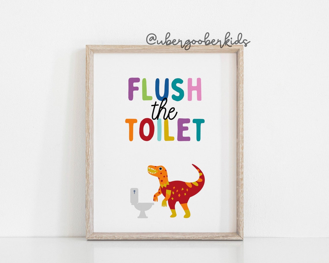 Kids Dinosaur Bathroom Art Set Bathroom Wall Prints Set of | Etsy