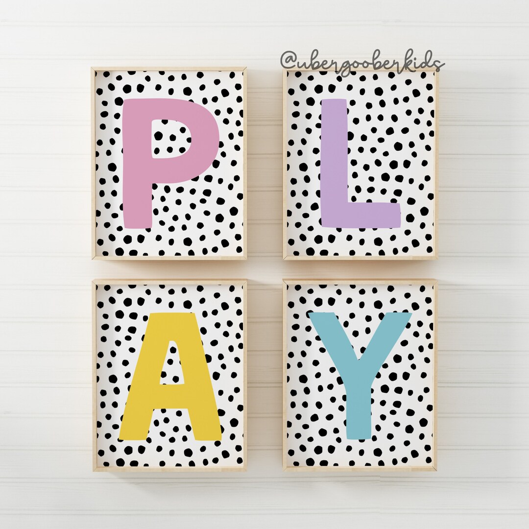 PLAY Letters Wall Art, Set of Four, Playroom Wall Decor, Playroom ...