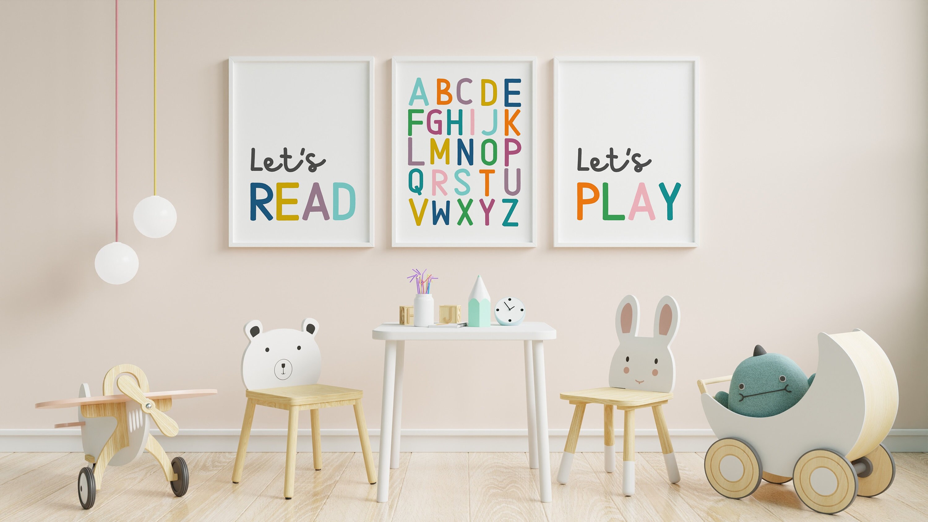 Let's Read Let's Play Wall Art, Set of Three, Classroom Art, ABC Poster ...