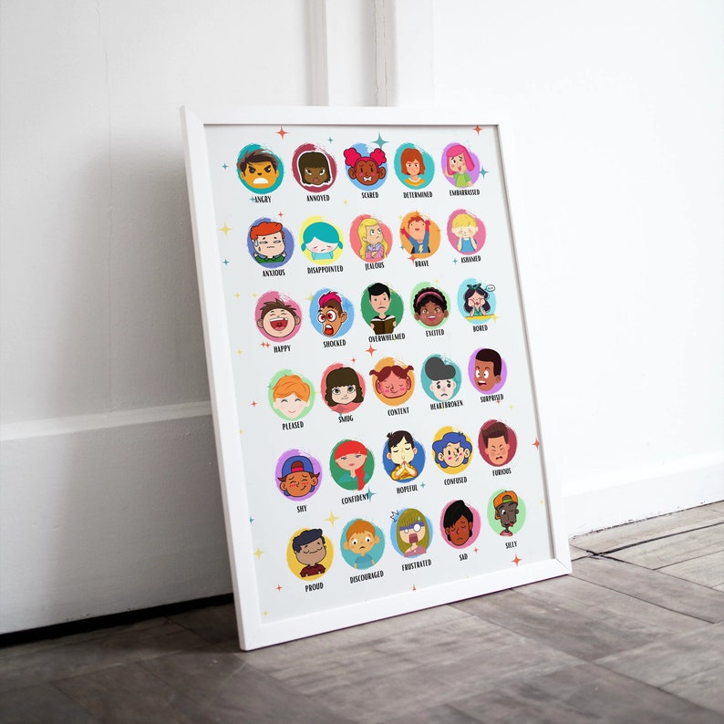 30 Emotions and Feelings Faces Kids Wall Print learning | Etsy