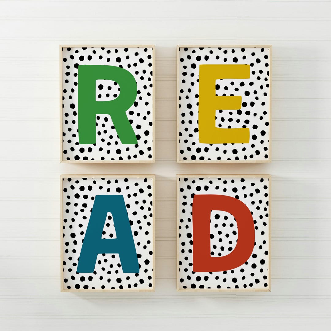 Read Letters Wall Art, Set of Four, Classroom Wall Decor, Playroom ...
