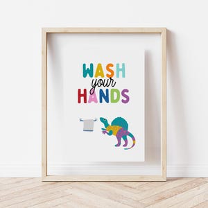 Kids Dinosaur Bathroom Art Set, Bathroom Wall Prints, Set of 4, Wash ...
