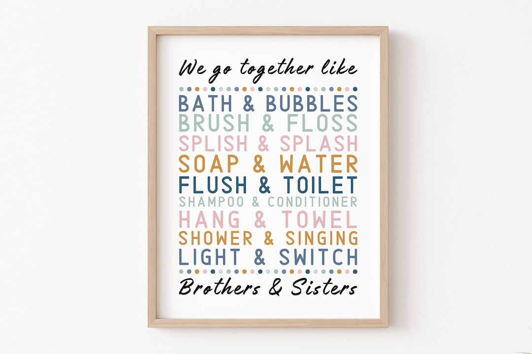 Bathroom Sibling Print, Kids Bathroom Decor, Brother and Sister, Gender ...