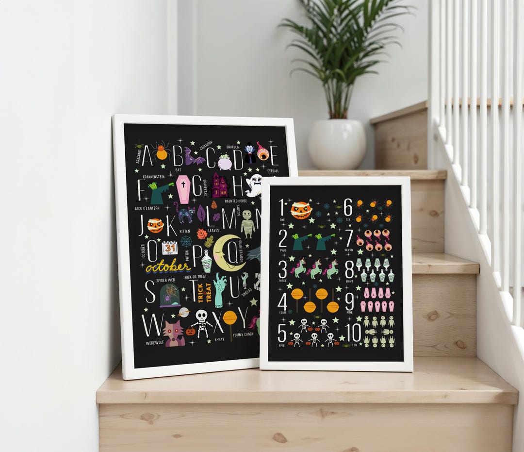 Halloween ABC & Numbers Wall Art Set | Kids Room Educational Prints ...