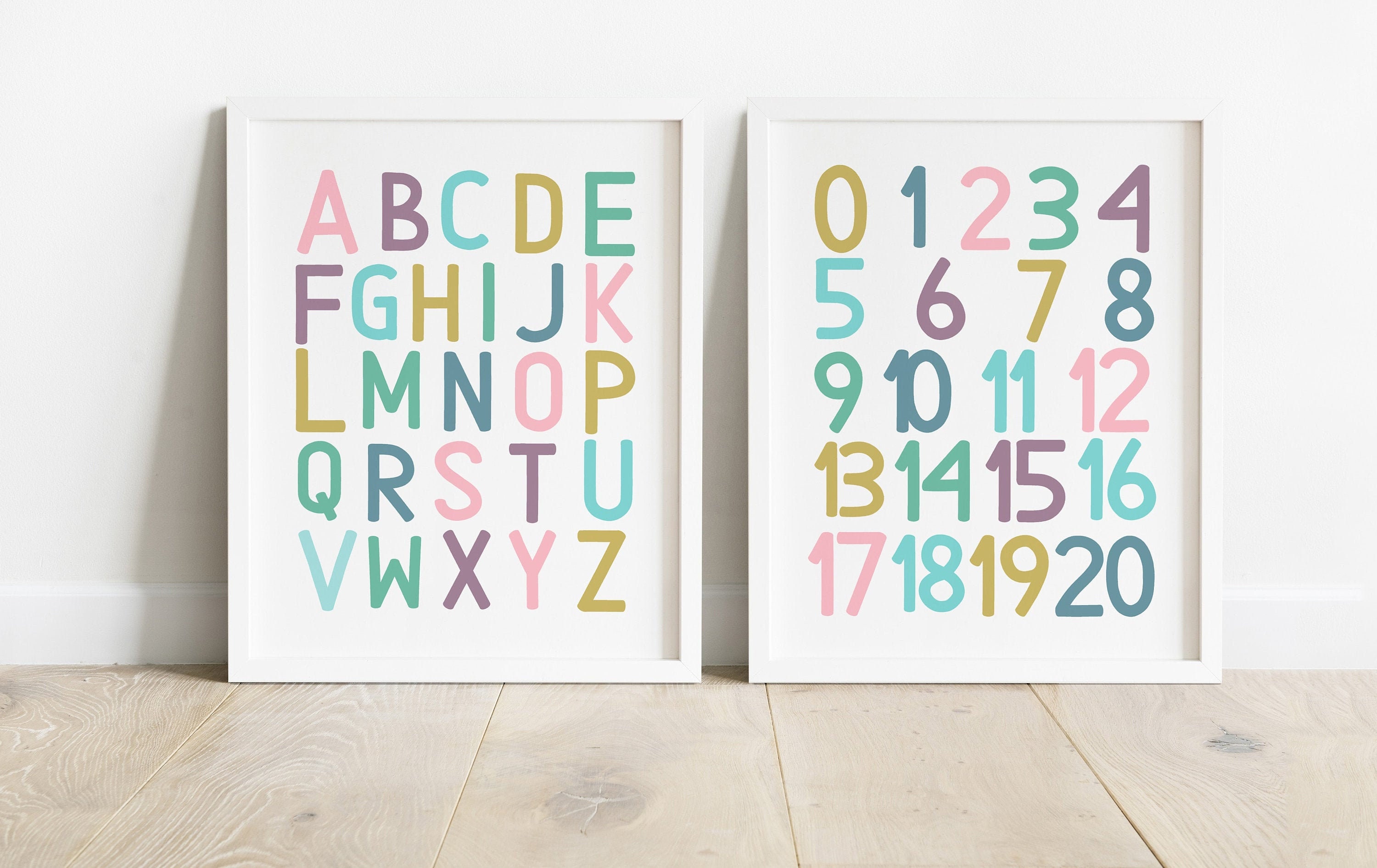 Alphabet and Numbers Print Set Rainbow Wall Art Playroom - Etsy Canada