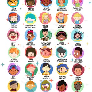 Emotions and Feelings Chart, English and Spanish, Diversity Poster ...