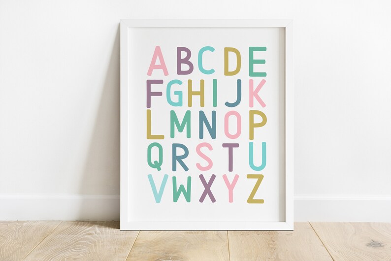 Alphabet and Numbers Print Set, Rainbow Wall Art, Playroom Prints, Set ...