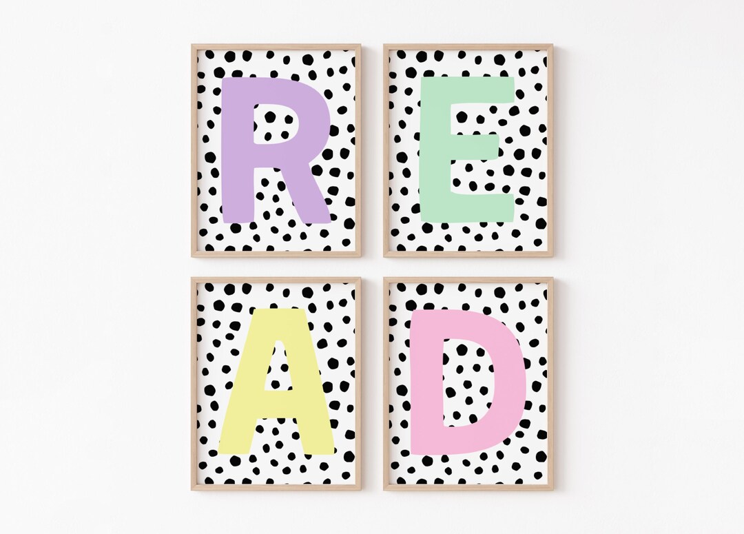 Pastel Read Letters Wall Art, Set of Four, Playroom Wall Decor ...